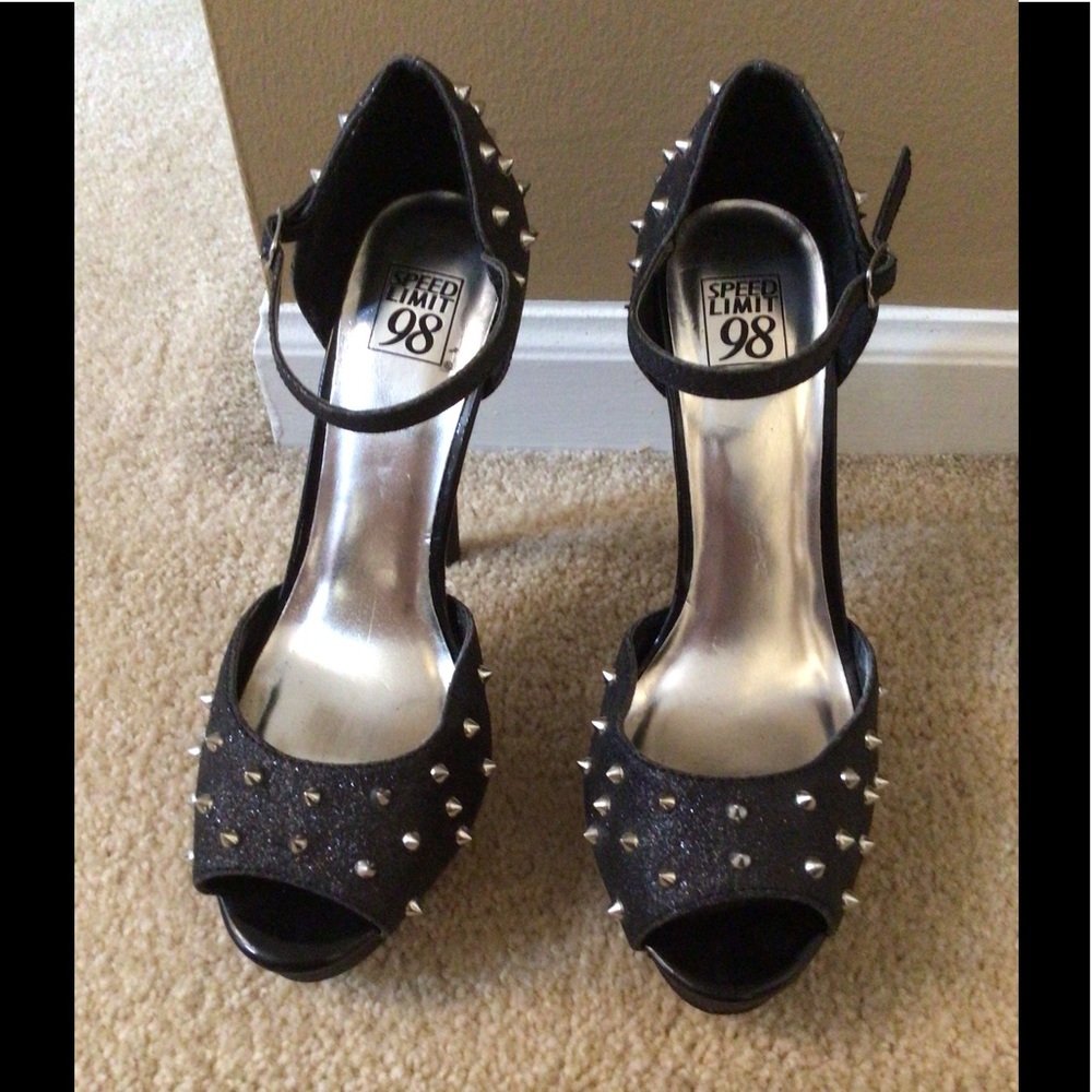 Speed Limit 98 Black Studded Stiletto Heels - Gem